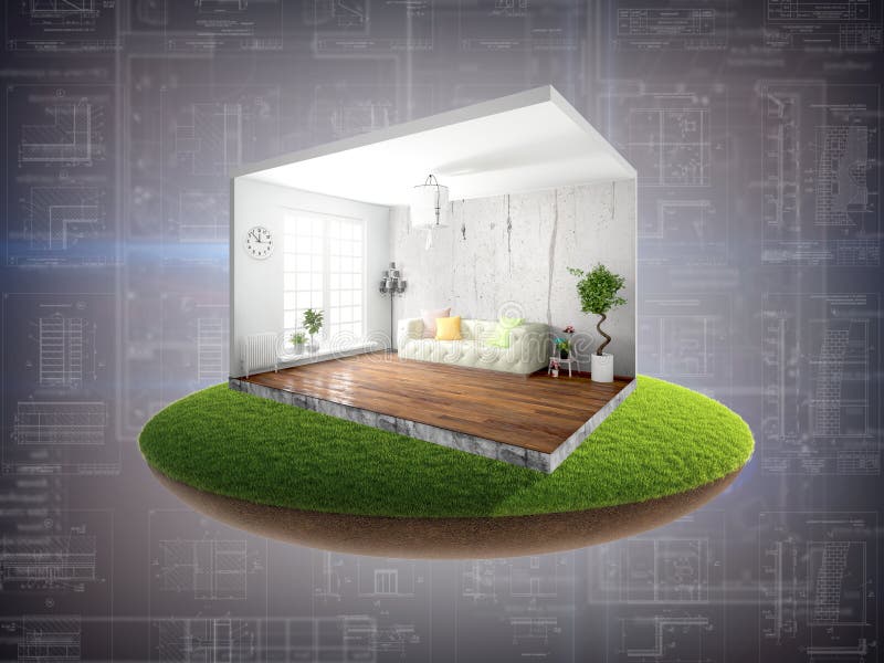 Interior without Walls. 3D Rendering Stock Illustration - Illustration ...