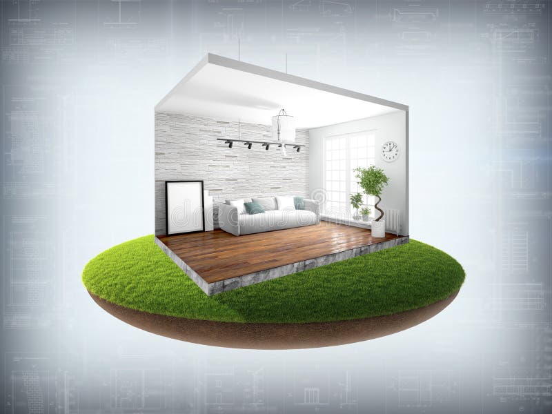 Interior without Walls. 3D Rendering Stock Illustration - Illustration ...