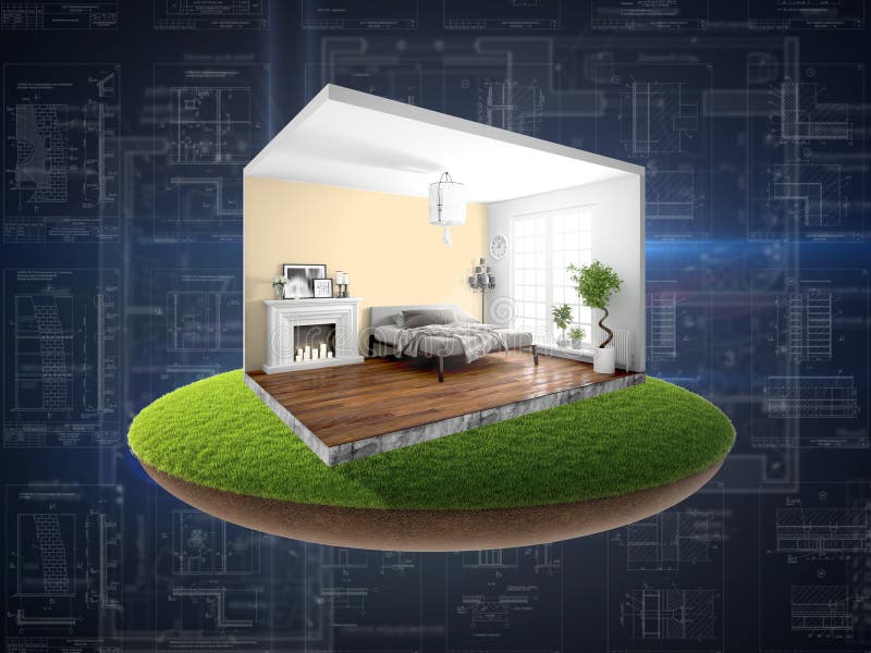 Interior without Walls. 3D Rendering Stock Illustration - Illustration ...