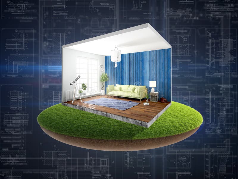 Interior without Walls. 3D Rendering Stock Illustration - Illustration ...