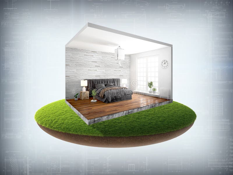 Interior without Walls. 3D Rendering Stock Illustration - Illustration ...