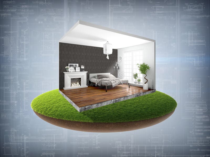 Interior without Walls. 3D Rendering Stock Illustration - Illustration ...