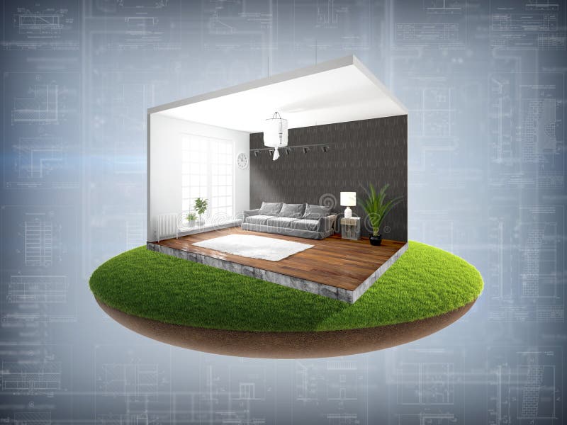 Interior without Walls. 3D Rendering Stock Illustration - Illustration ...