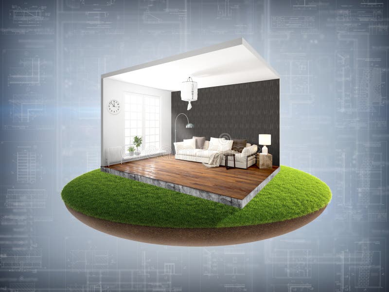 Interior without Walls. 3D Rendering Stock Illustration - Illustration ...