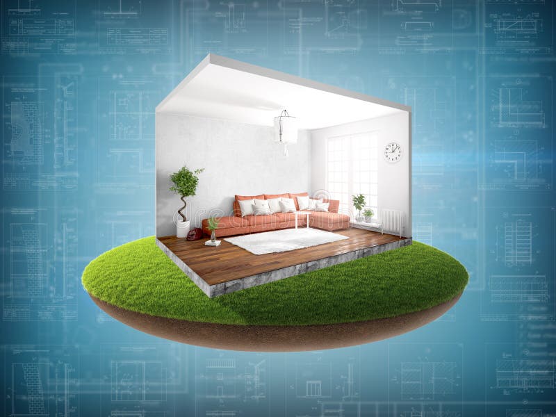 Interior without Walls. 3D Rendering Stock Illustration - Illustration ...