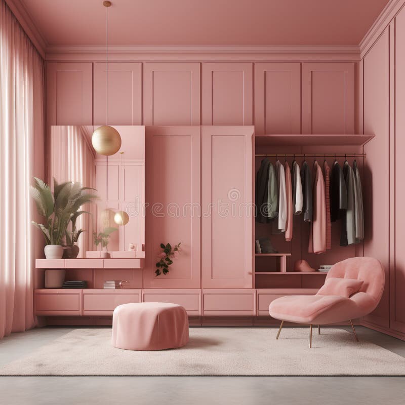 Interior of Wardrobe in Pink Colors in Modern House Stock Illustration ...