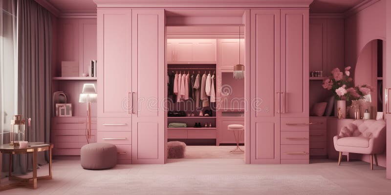 Interior of Wardrobe in Pink Colors in Modern House Stock Illustration ...