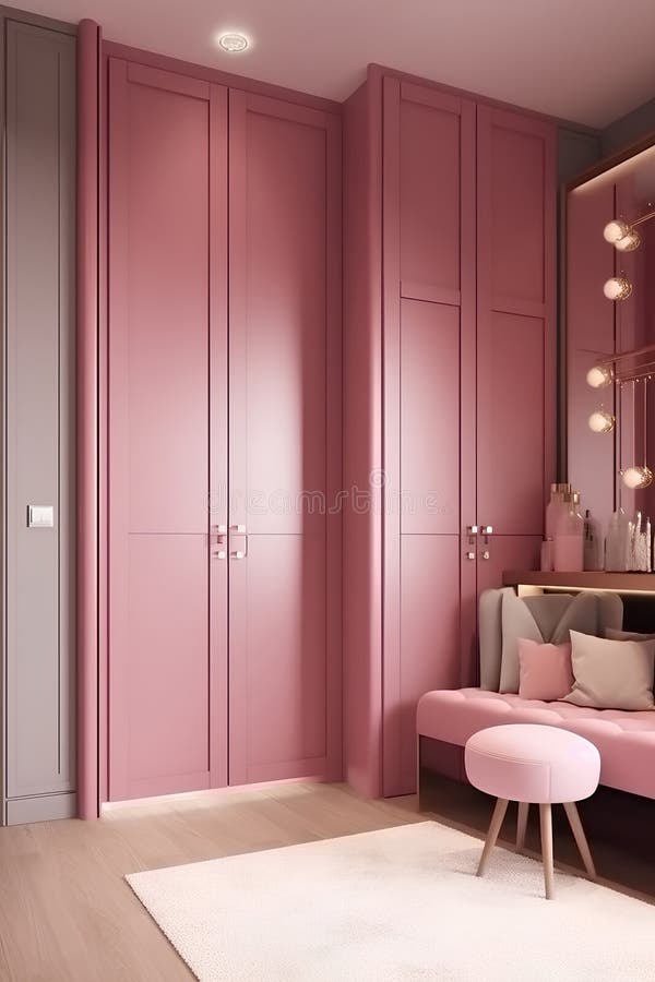 Interior of Wardrobe in Pink Colors in Modern House Stock Illustration ...