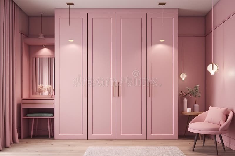 Interior of Wardrobe in Pink Colors in Modern House Stock Illustration ...