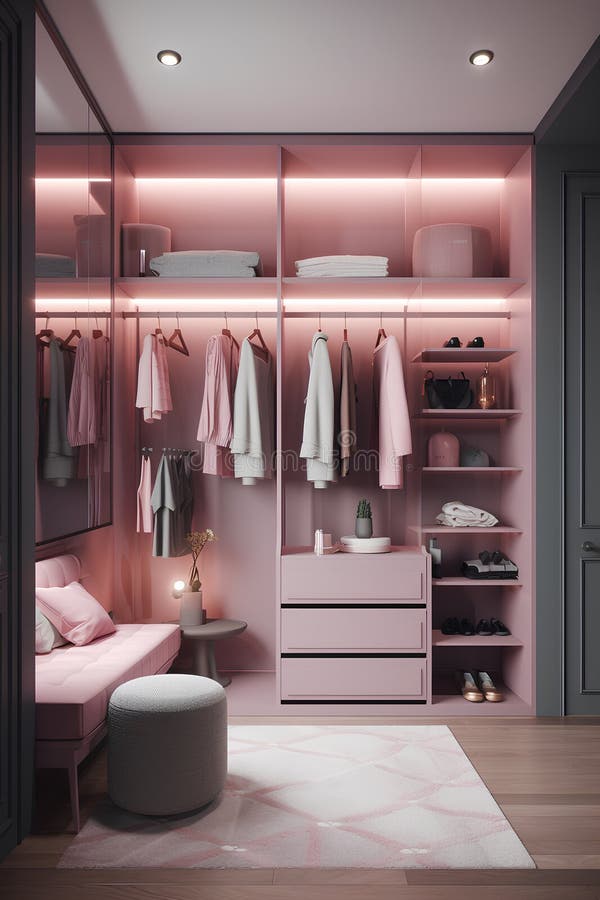 Interior of Wardrobe in Pink Colors in Modern House Stock Illustration ...