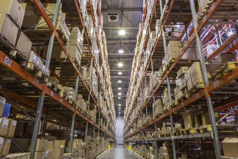 Interior of Warehouse with Racks Full of Boxes Stock Image - Image of ...