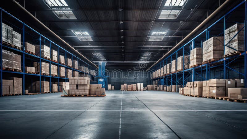 Interior of a Warehouse with Rows of Boxes. 3d Rendering Stock ...