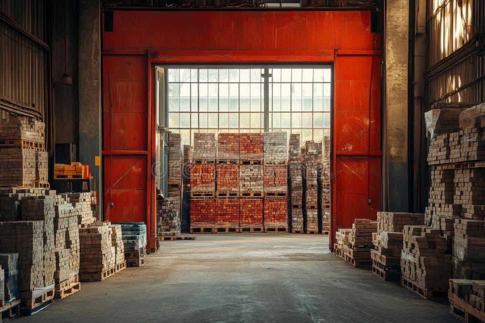 Interior of a Warehouse Storing Bricks of Various Colors on Pallets ...