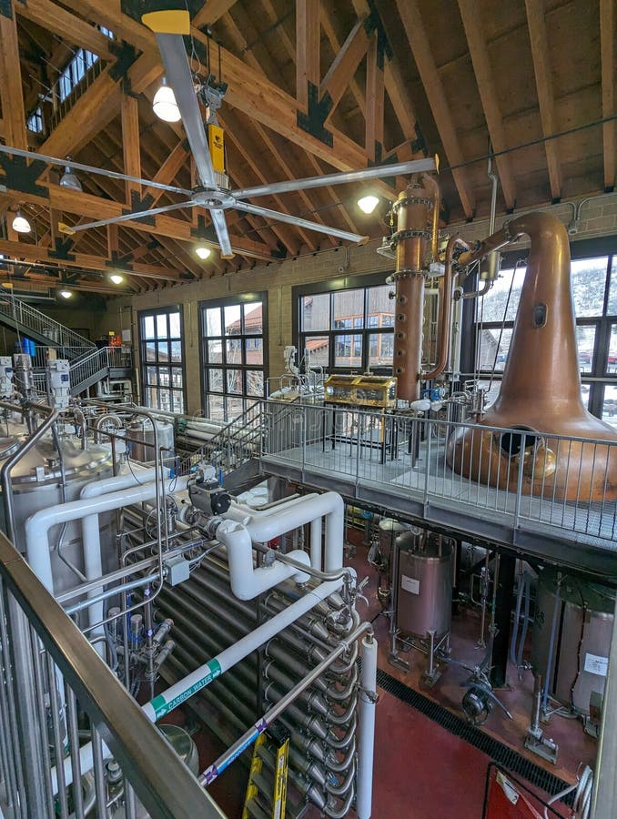 Interior of Whiskey Distillery with Copper Still and Industrial ...