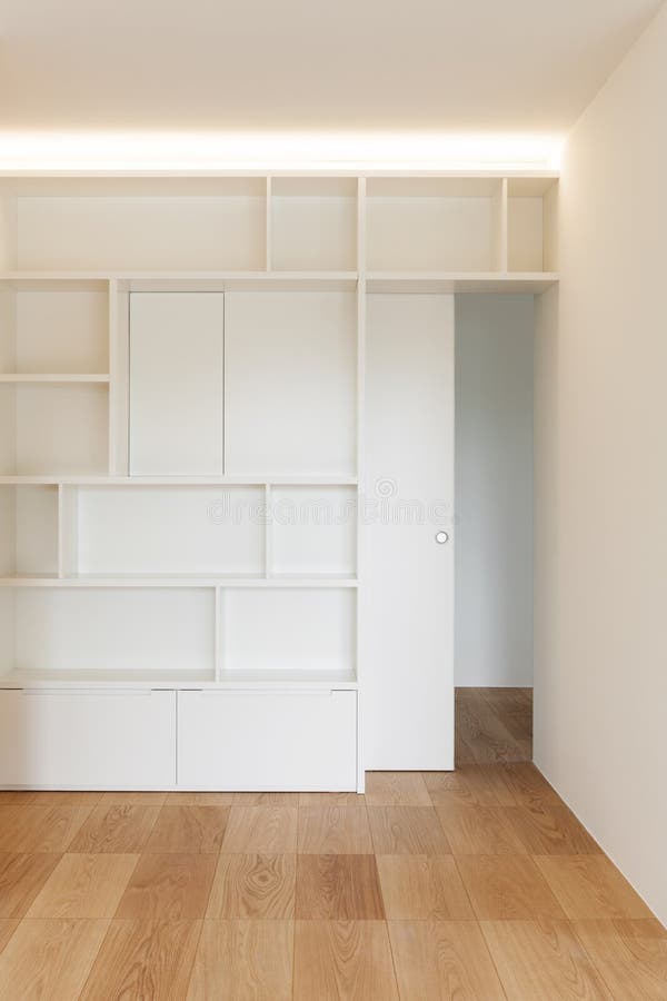 Empty White Bookcase stock photo. Image of wooden, space - 45875530
