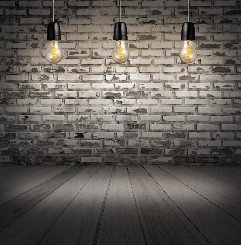 Interior with White Brick Wall and Wooden Floor and Classic Edison ...
