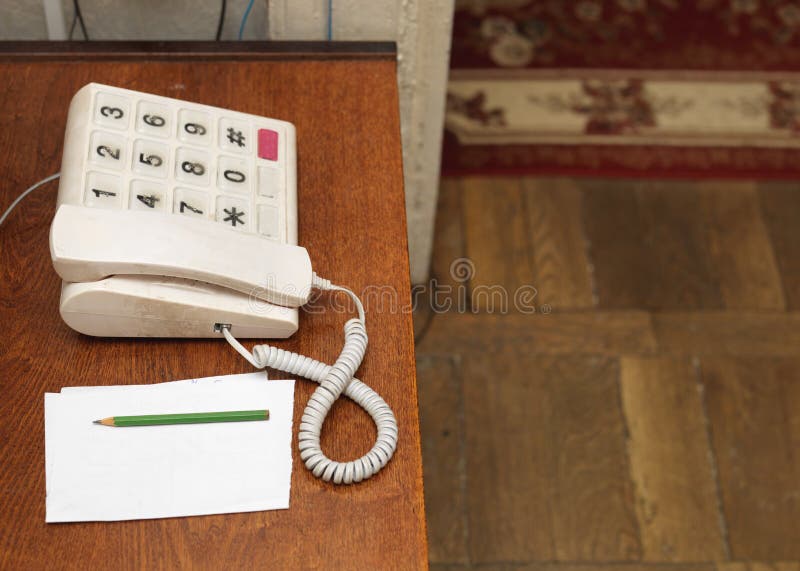 Interior with Corded Telephone Stock Photo - Image of dial, table ...