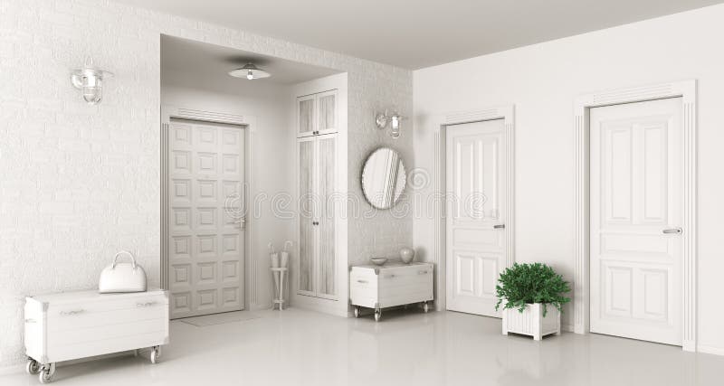 White Entrance Hall Interior 3d Render Stock Illustration ...