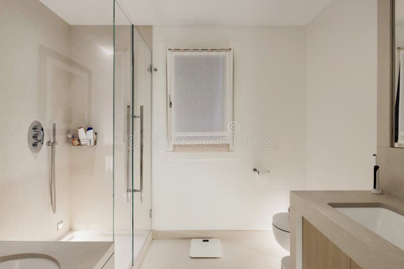 Interior, White Modern Bathroom Stock Photo - Image of space, wash ...