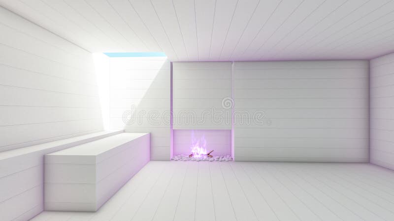 Interior of White Modern Empty Hall Open Space with Fireplace and ...