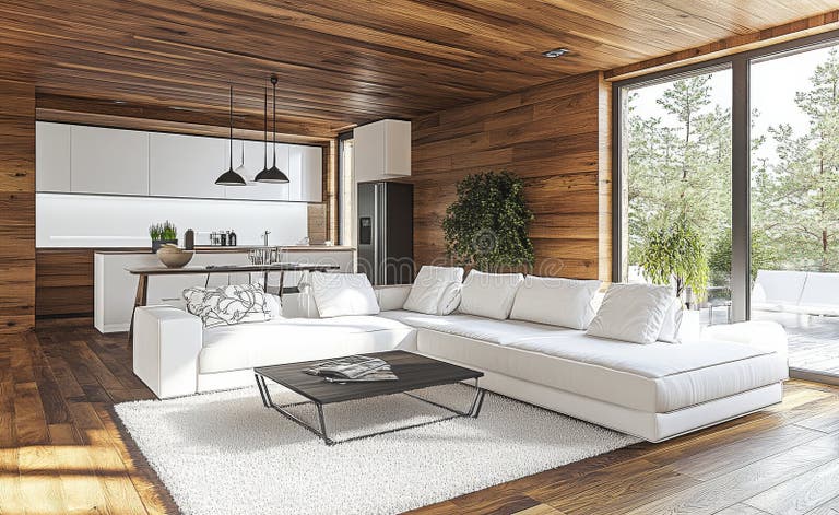 The Interior of the White Studio Features a Couch, Dining Corner, and ...