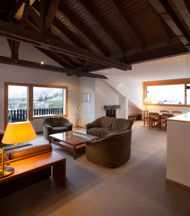 Interior, wide living room stock photo. Image of open - 48628770