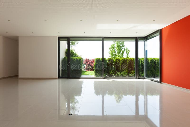 Interior, wide living room stock photo. Image of garden - 47581238