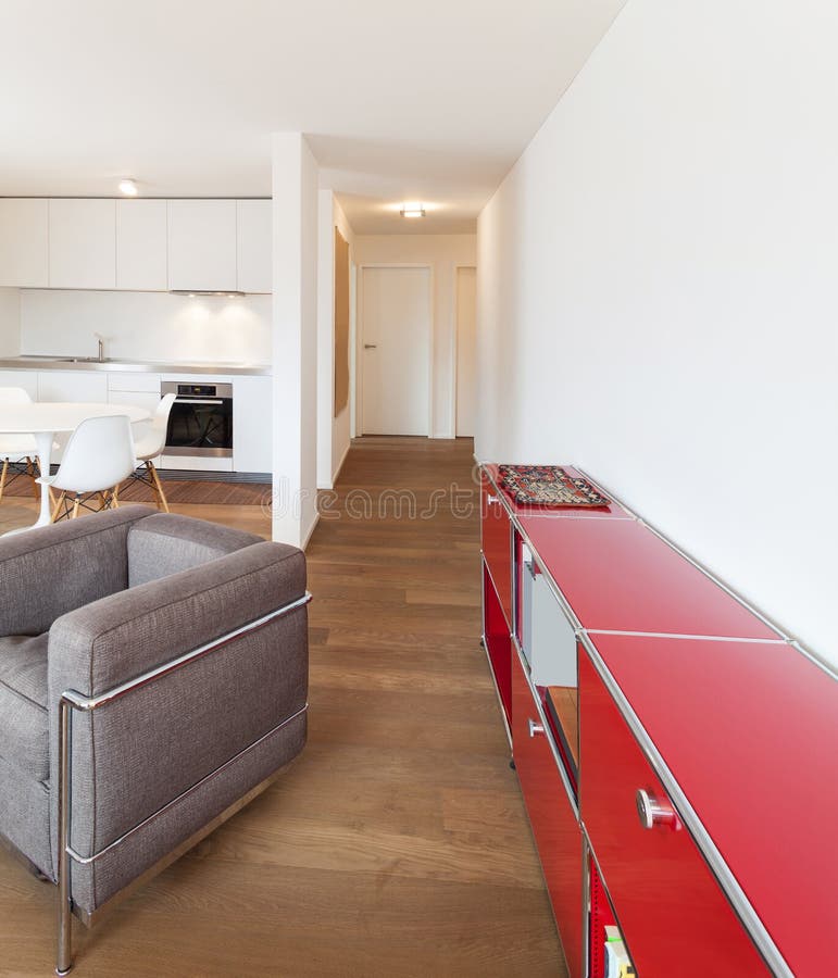 Interior, Wide Living Room, Passage Stock Image - Image of hardwood ...