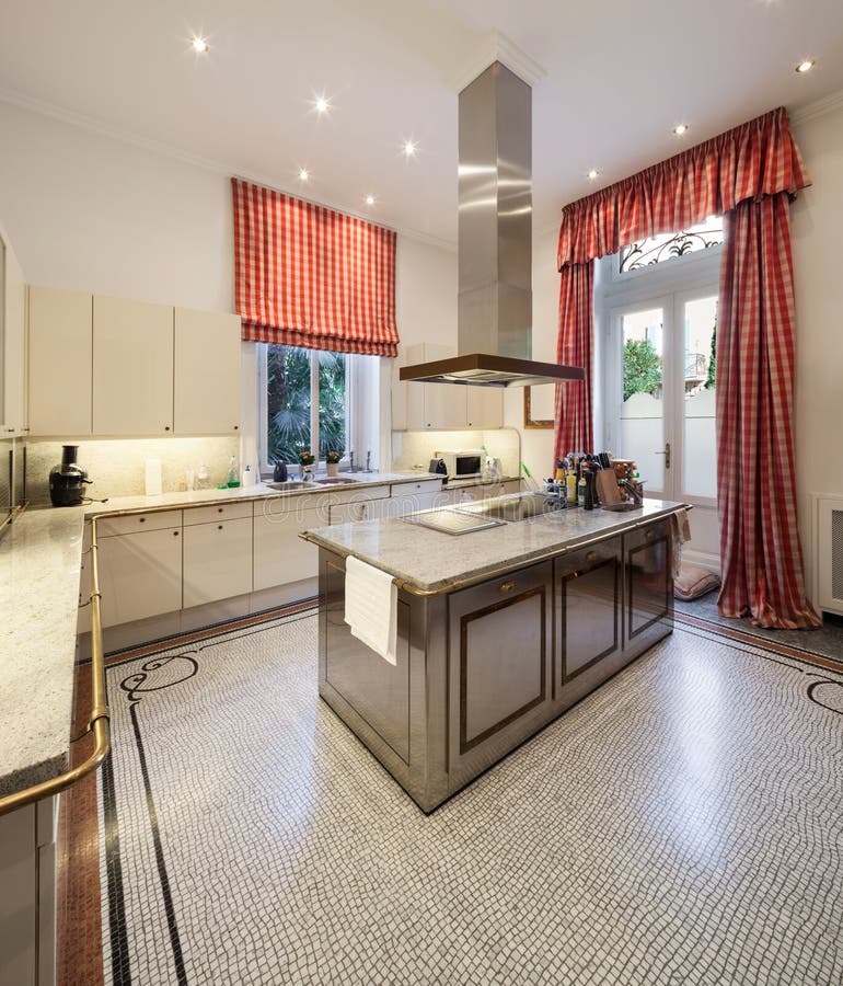 Interior, Wide Modern Kitchen Stock Image - Image of space, housing ...