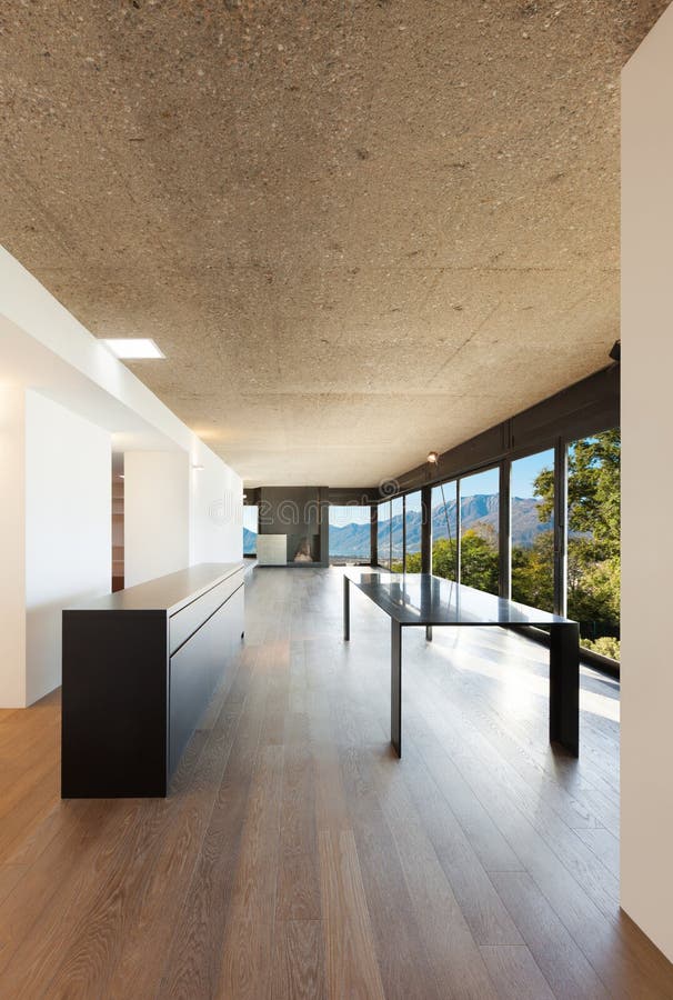 Interior, Wide Room with Large Windows Stock Photo - Image of ...