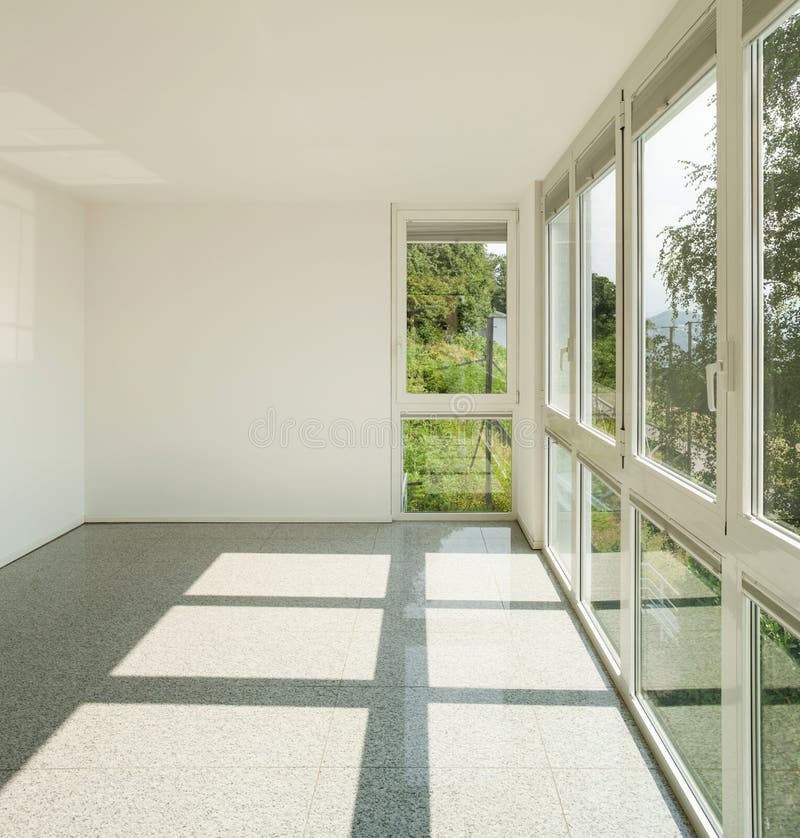 Interior, Wide Room with Windows Stock Image - Image of perspective ...