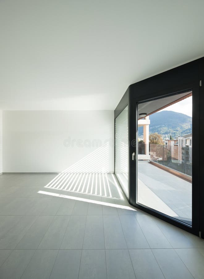 Interior, Wide Room with Windows Stock Image - Image of ceiling, real ...