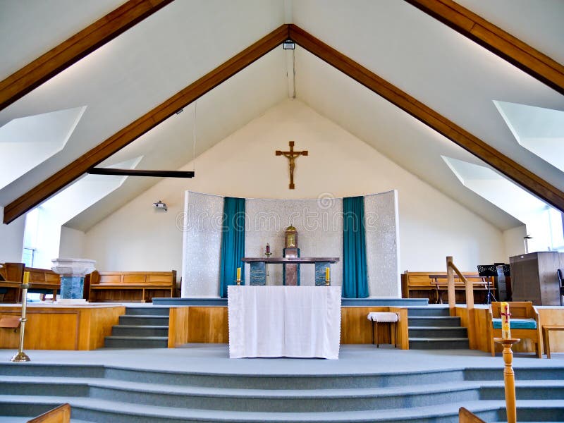 Interior Wide Shot of a Funeral Chapel Stock Image - Image of goodbye ...