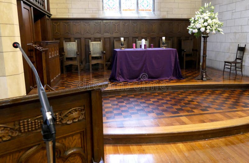Interior Wide Shot of a Funeral Chapel Stock Photo - Image of pass ...