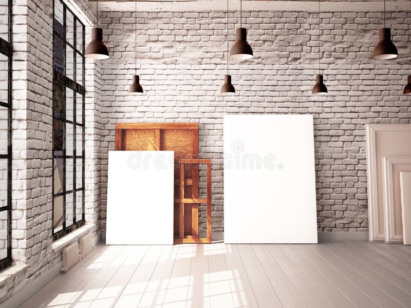 3d Render. Mock Up Poster in Hipster Interior. Background Stock ...