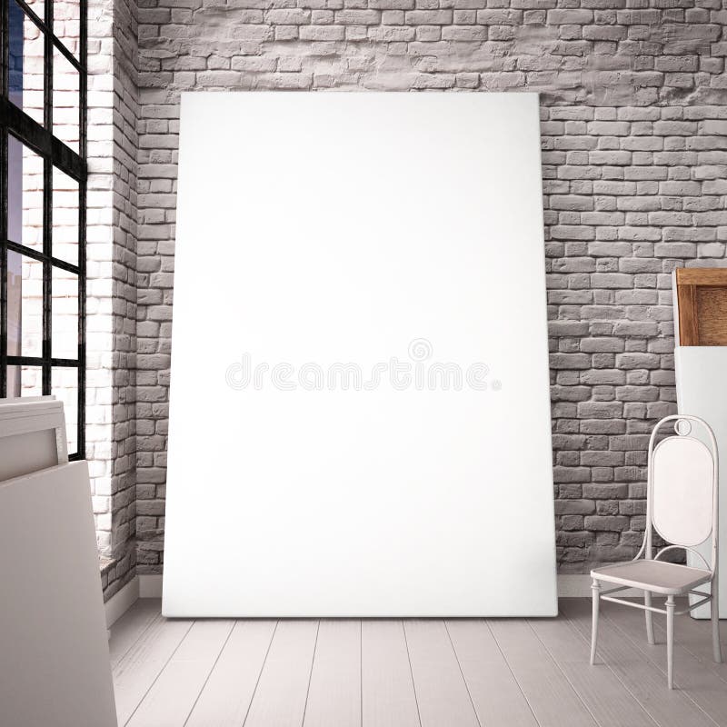 Interior with a Window in the Loft-style with Posters and Paintings ...