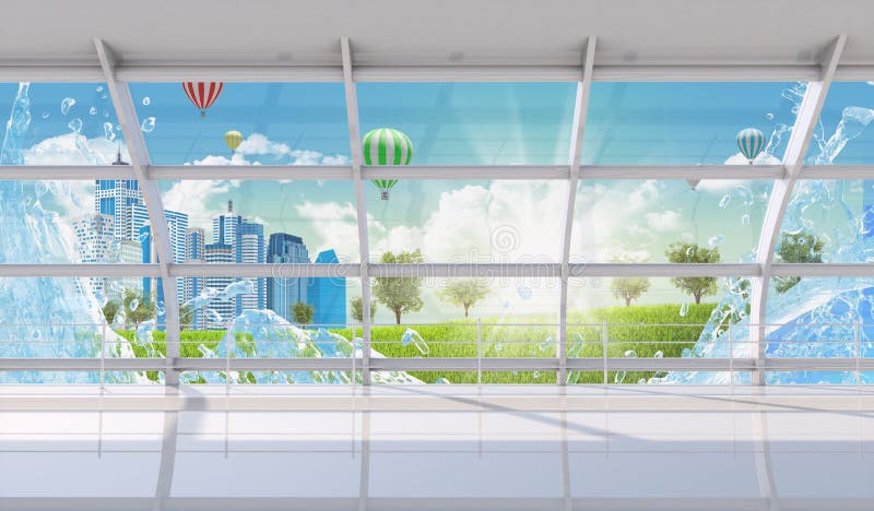 Interior with Window View on Cityscape Stock Illustration ...