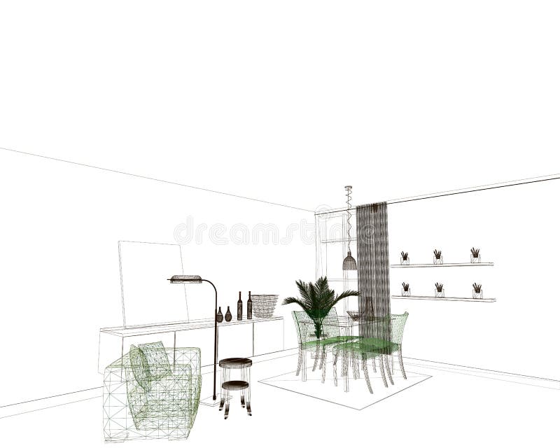 Interior wireframe plan stock illustration. Illustration of render ...