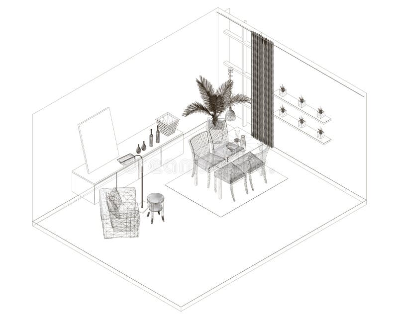 Interior wireframe plan stock illustration. Illustration of render ...