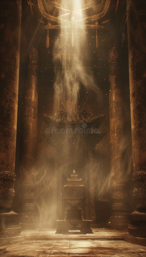 Interior of a Wisdom Temple Bathed in Light, Creating Dust Particles ...