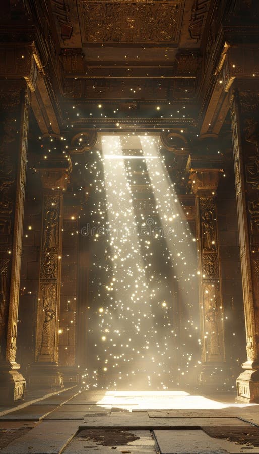 Interior of a Wisdom Temple Bathed in Light, Showcasing Dust Particles ...