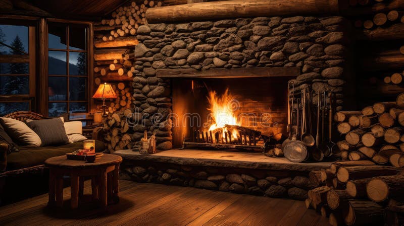 Interior wood logs stock illustration. Illustration of interior - 360734113