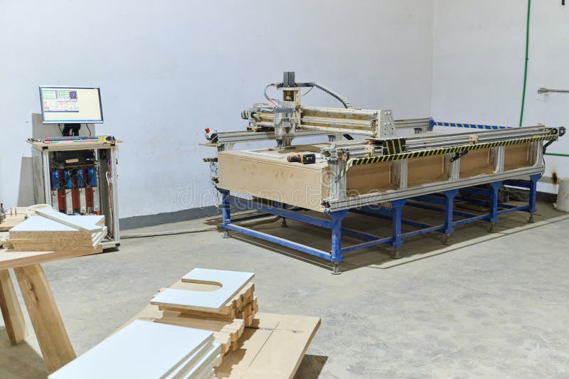 Interior of Wood Processing Industry Featuring CNC Cutting Machines and ...