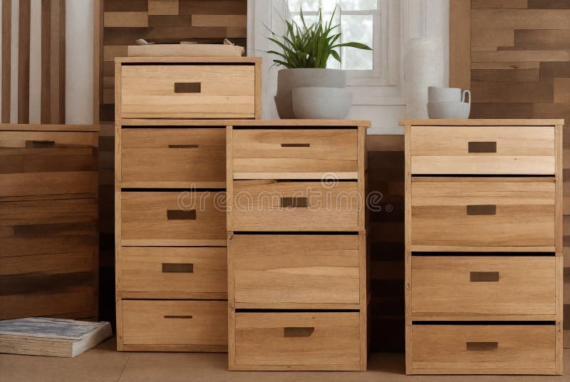 Interior with Wooden Furniture, a Stack of Wooden Drawers, Boxes ...
