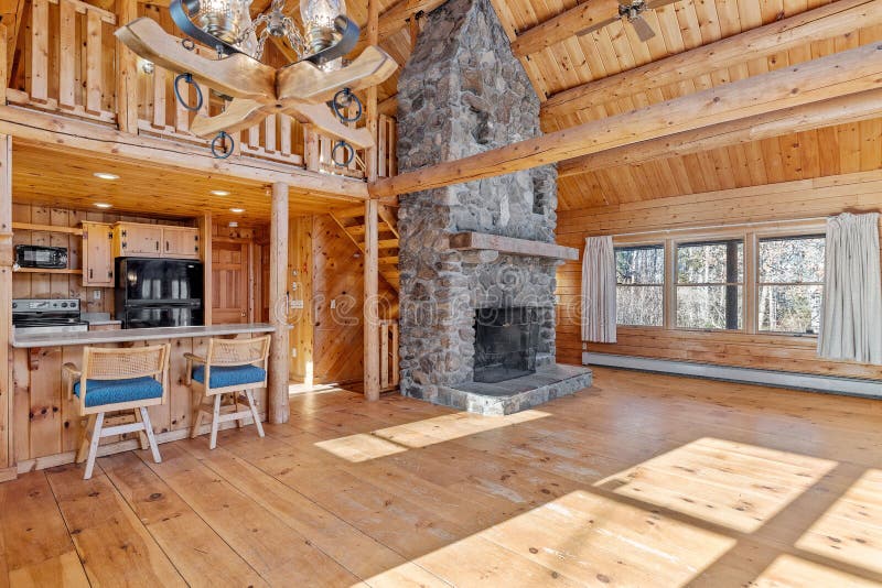 Interior of a wooden house stock photo. Image of furniture - 268662122