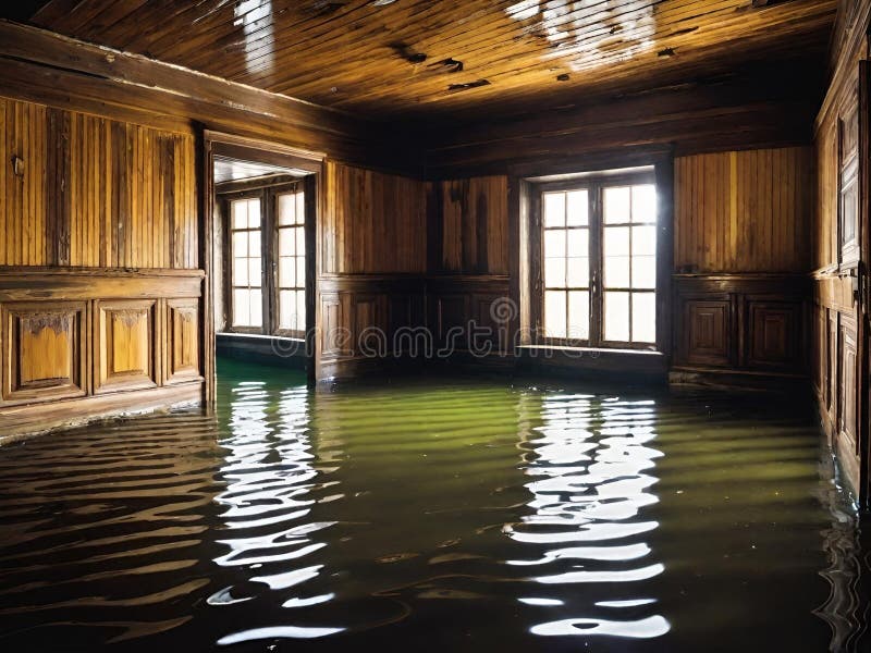 Interior of a Wooden House with Flooded Stock Illustration ...