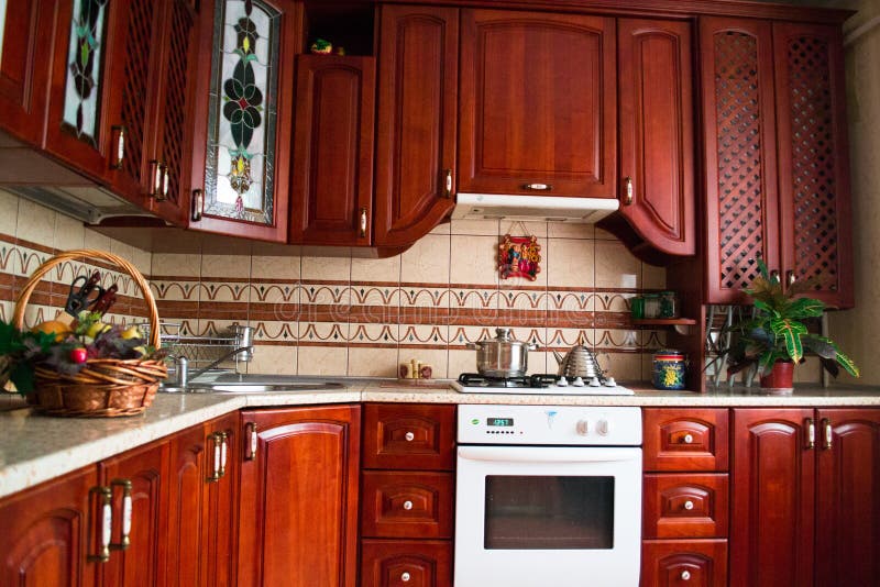 Interior of a Wooden Kitchen Stock Photo - Image of architecture ...