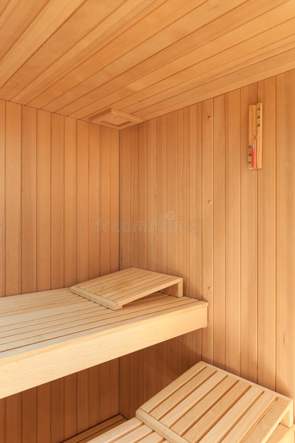 Interior of a wooden sauna stock photo. Image of comfortable - 55463768