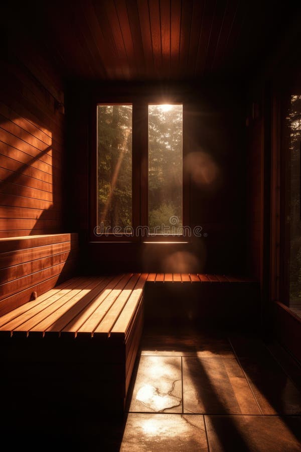 Interior of Wooden Sauna with Window and View To Trees, Created Using ...