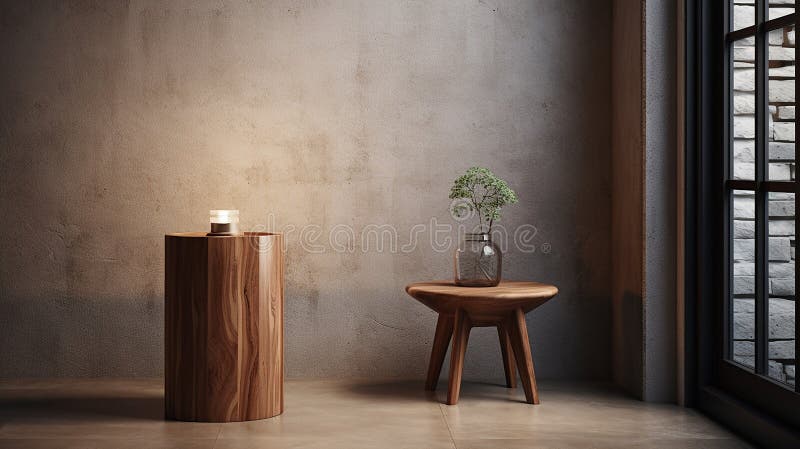 Interior with Wooden Side Table 3d Rendering Stock Illustration - Illustration of door, interior ...
